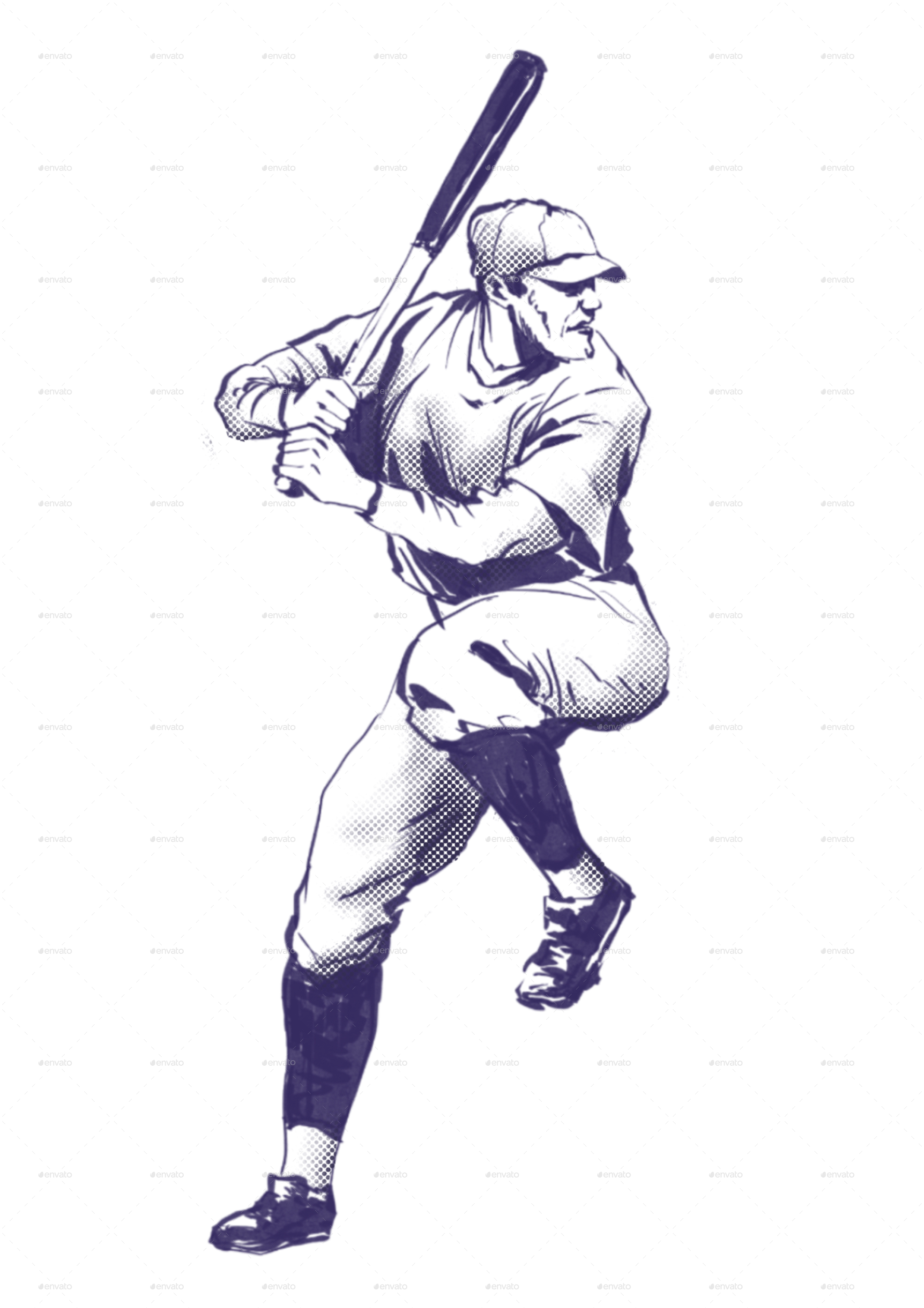 Hand Draw Vintage Baseball Player, Graphics | GraphicRiver